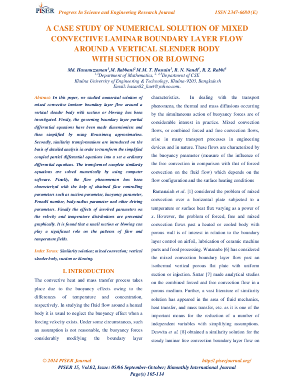 (PDF) A CASE STUDY OF NUMERICAL SOLUTION OF MIXED CONVECTIVE LAMINAR BOUNDARY LAYER FLOW AROUND ...