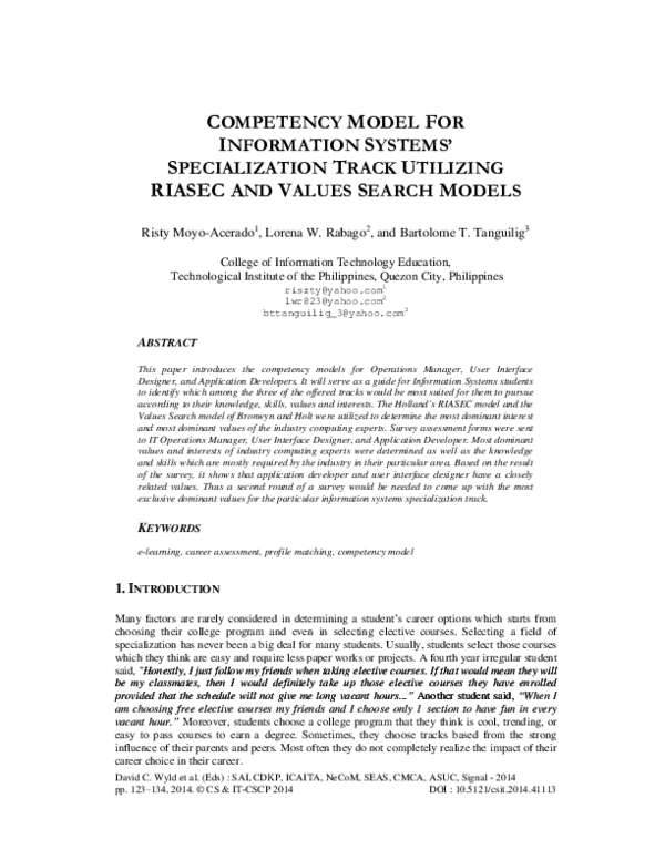 (PDF) COMPETENCY MODEL FOR INFORMATION SYSTEMS’ SPECIALIZATION TRACK ...