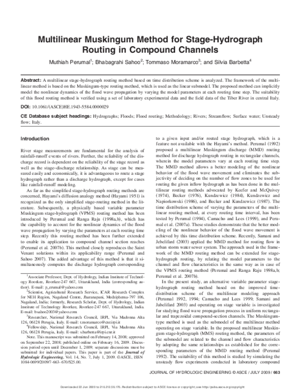(PDF) Multilinear Muskingum Method for Stage-Hydrograph Routing in Compound Channels