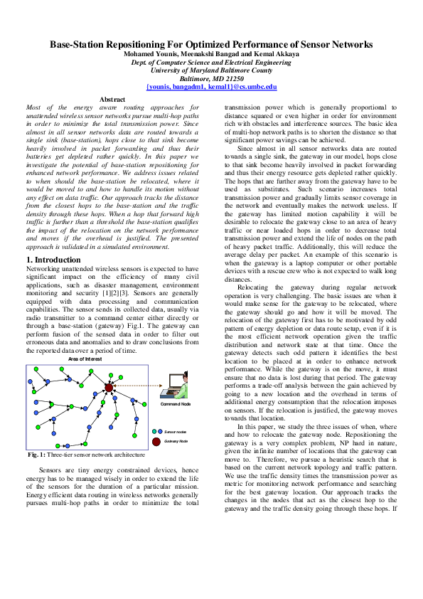 Pdf Base Station Repositioning For Optimized Performance Of Sensor Networks