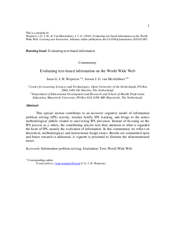 (PDF) Evaluating text-based information on the World Wide Web