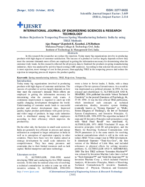 (PDF) Reduce Rejection in Tempering Process Spring Manufacturing ...