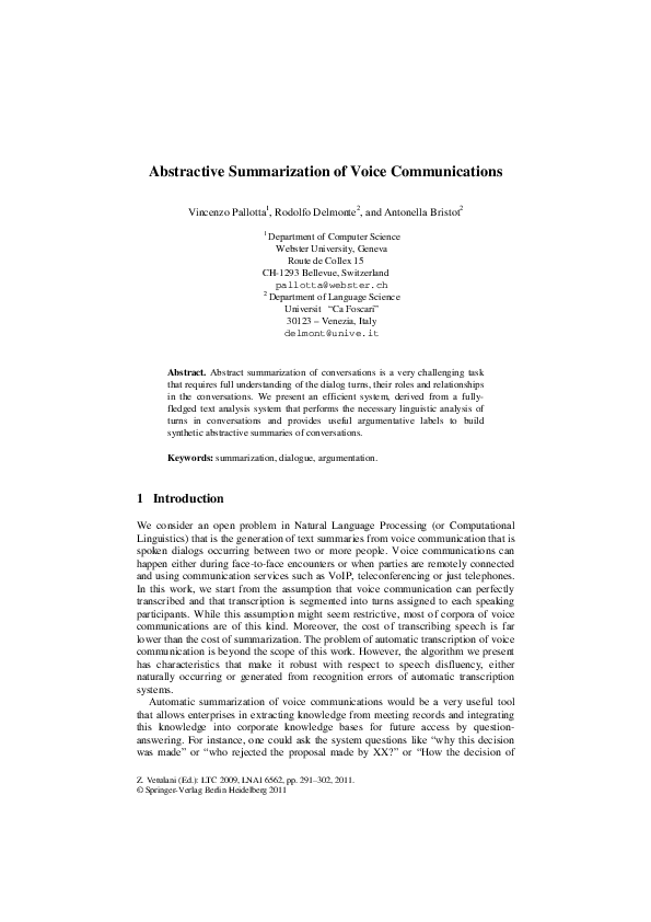 (PDF) Abstractive Summarization of Voice Communications