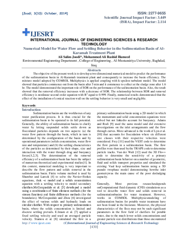 (PDF) Numerical Model for Water Flow and Settling Behavior in the Sedimentation Basin of A