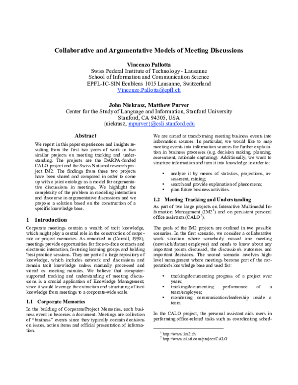 (PDF) Collaborative and argumentative models of meeting discussions
