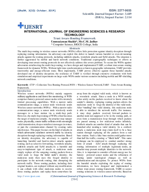 (PDF) Trust Aware Routing Framework