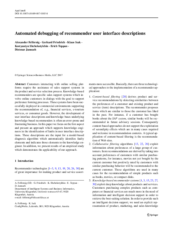 (PDF) Automated debugging of recommender user interface descriptions | Kostyantyn Shchekotykhin ...