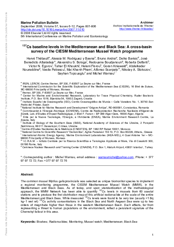 (PDF) 137Cs baseline levels in the Mediterranean and Black Sea: A cross-basin survey of the ...