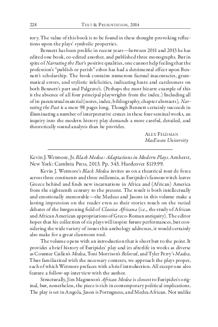 (PDF) Review: Black Medea (ed. K. J. Wetmore)