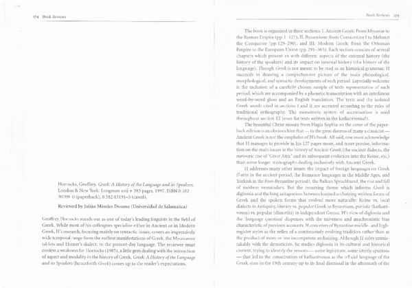 (PDF) Review of “Greek: A History of the Language and its Speakers” by ...