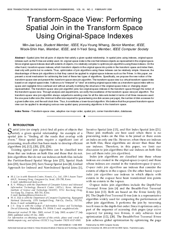 Pdf Transform Space View Performing Spatial Join In The Transform Space Using Original Space