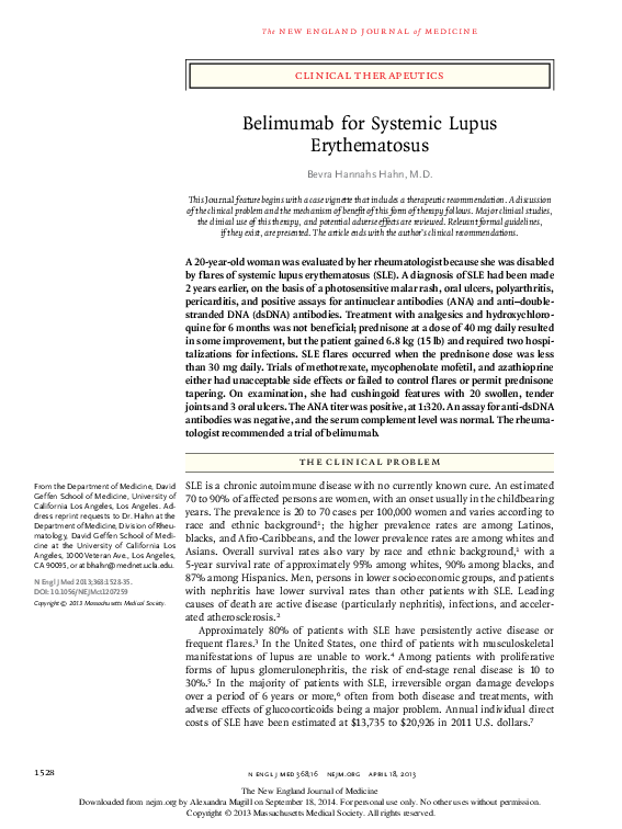 (PDF) clinical therapeutics Belimumab for Systemic Lupus Erythematosus
