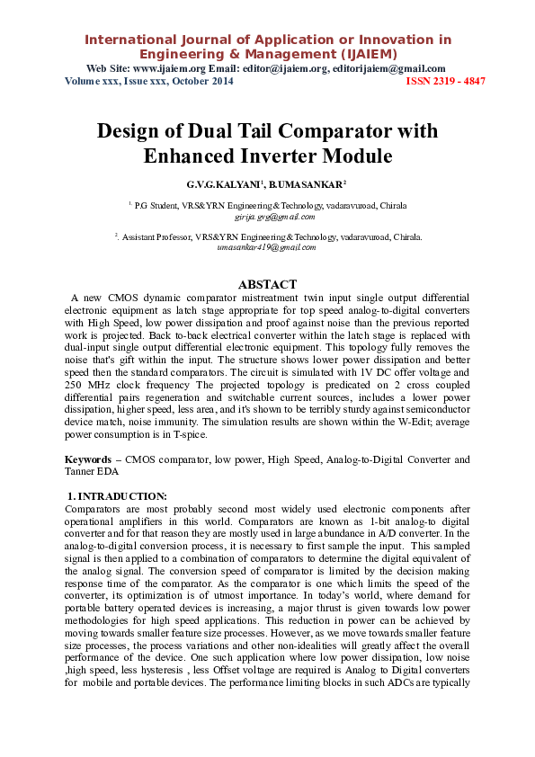 (DOC) Design of Dual Tail Comparator with Enhanced Inverter Module