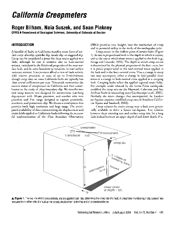 (PDF) Bilham R, N, Suszek and S.Pinkney, California Creepmeters, Seism ...