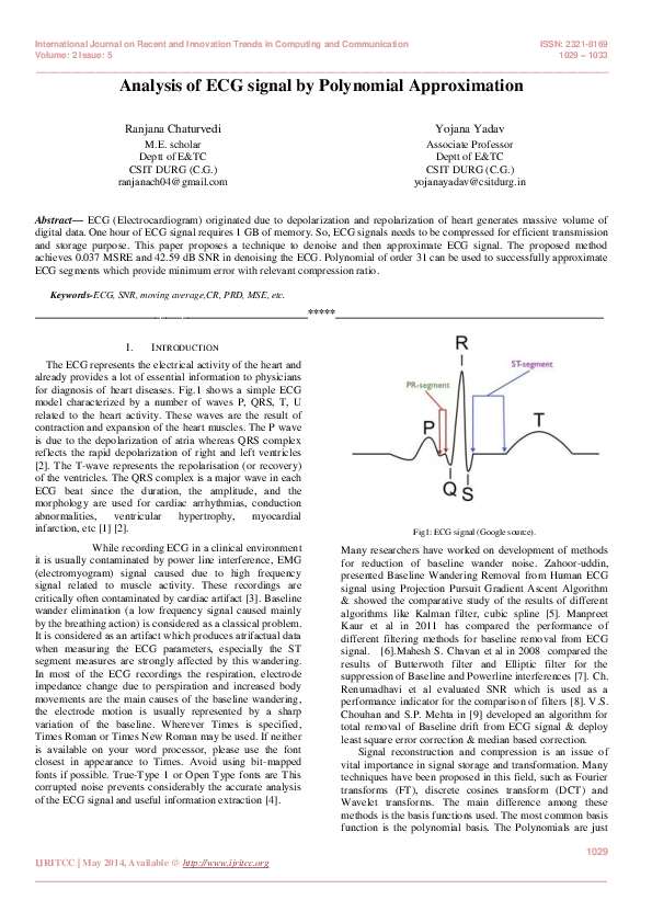 (PDF) Analysis of ECG signal by Polynomial Approximation