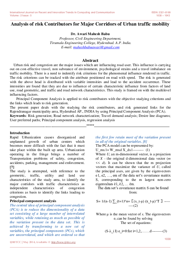 (PDF) Analysis of risk Contributors for Major Corridors of Urban ...