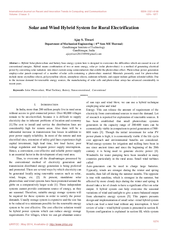 (PDF) Solar and Wind Hybrid System for Rural Electrification