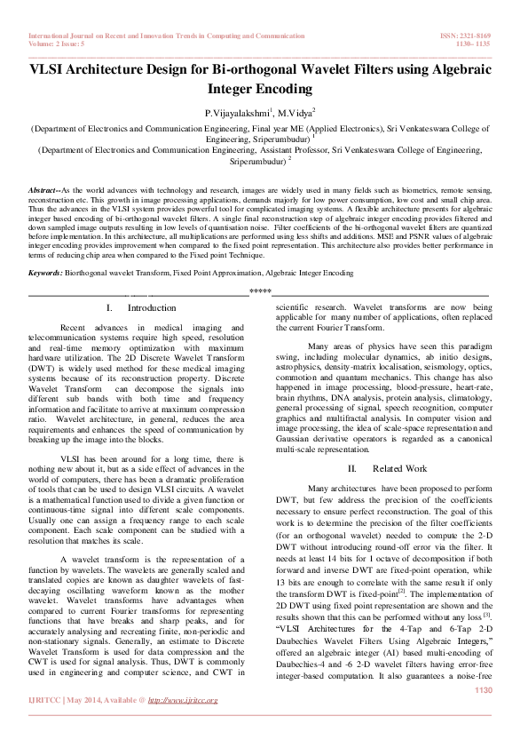(PDF) VLSI Design for Efficient Wavelet Filters
