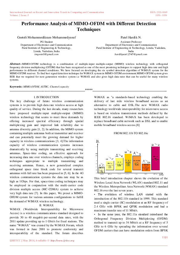 Pdf Performance Analysis Of Mimo Ofdm With Different Detection Techniques