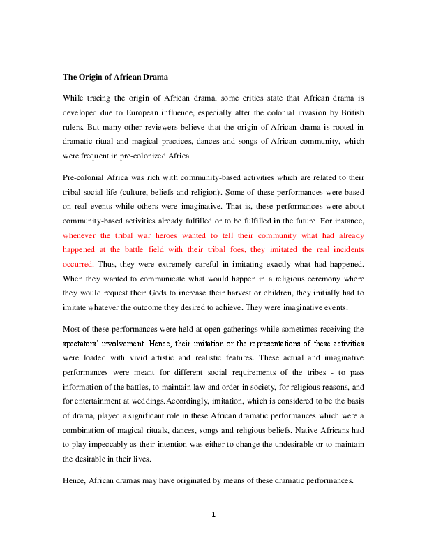 (DOC) The Origin of African Theatre : An Overview