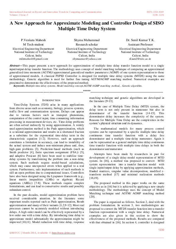 (PDF) A New Approach for Approximate Modeling and Controller Design of ...