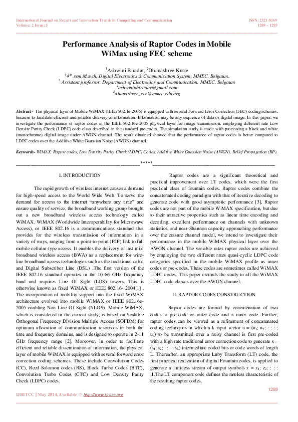Performance Analysis Of Raptor Codes In Mobile Wimax Using Fec Scheme