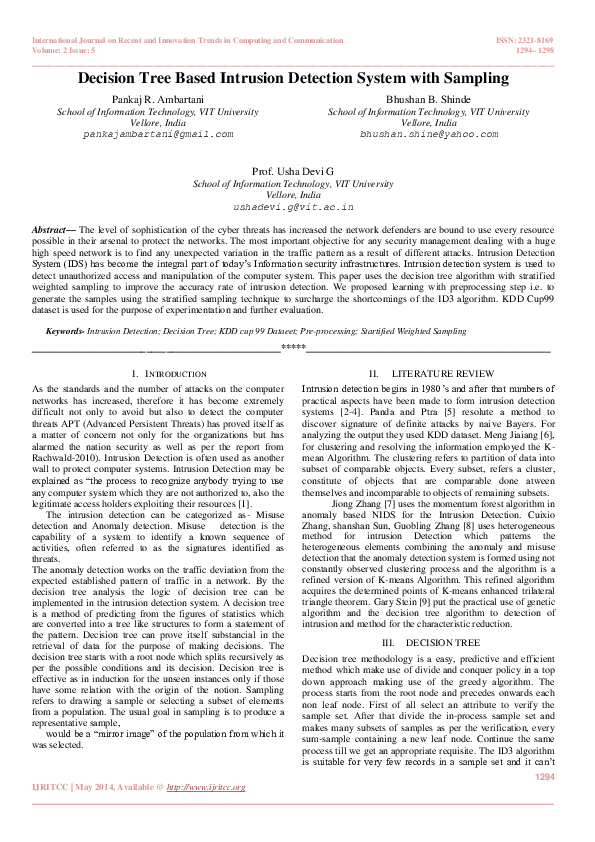 Pdf Decision Tree Based Intrusion Detection System With Sampling
