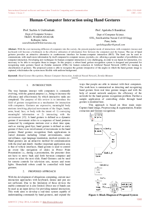 (PDF) Human-Computer Interaction using Hand Gestures