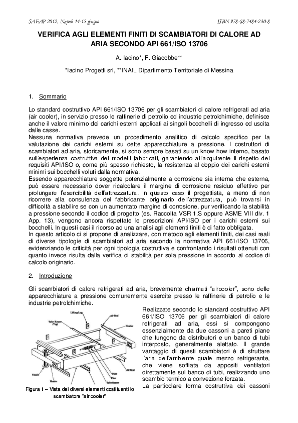 (PDF) VERIFICA AGLI ELEMENTI FINITI DI SCAMBIATORI DI CALORE AD ARIA ...