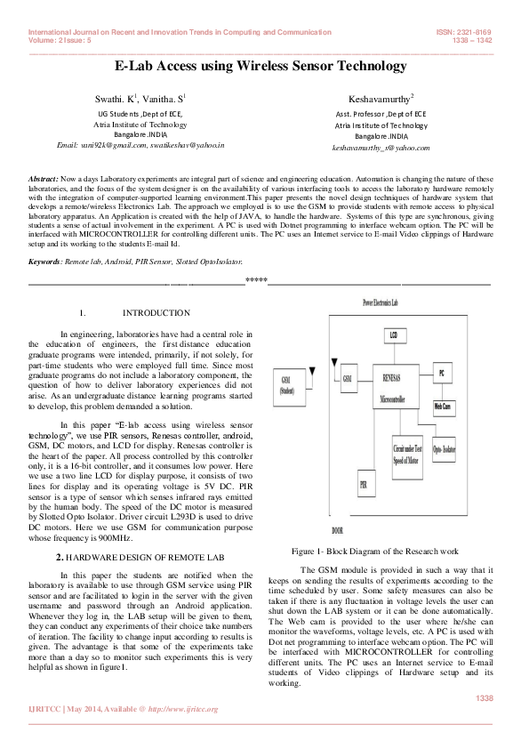 (PDF) E-Lab Access using Wireless Sensor Technology | International ...