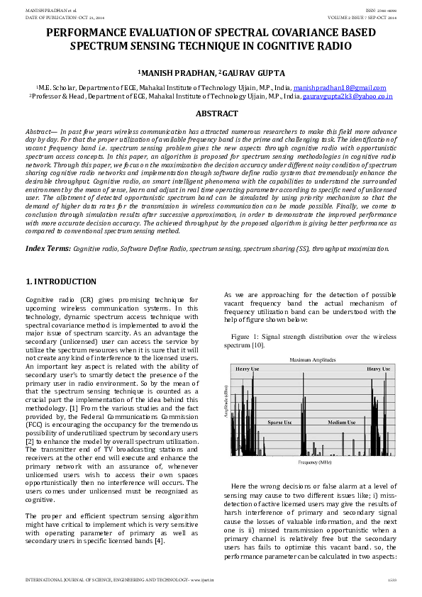 Pdf Performance Evaluation Of Spectral Covariance Based Spectrum Sensing Technique In