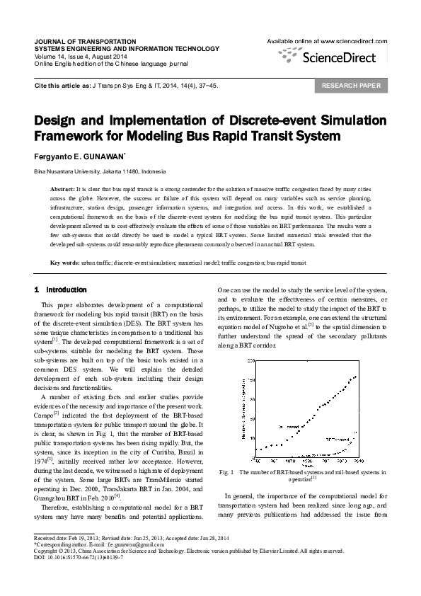 Pdf Design And Implementation Ofdiscrete Event Simulation Framework For Modeling Bus Rapid