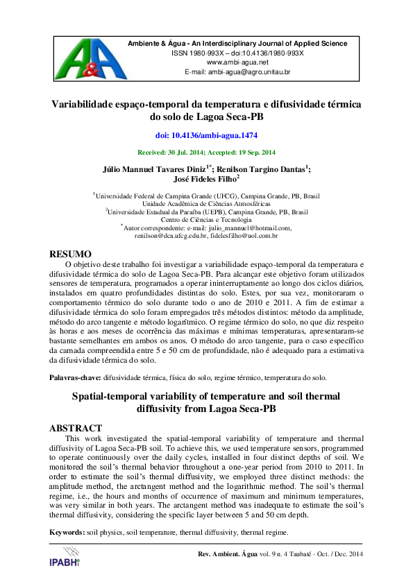 (PDF) Spatial-temporal variability of temperature and soil thermal ... (PDF) Spatial-temporal variability of temperature and soil thermal ...