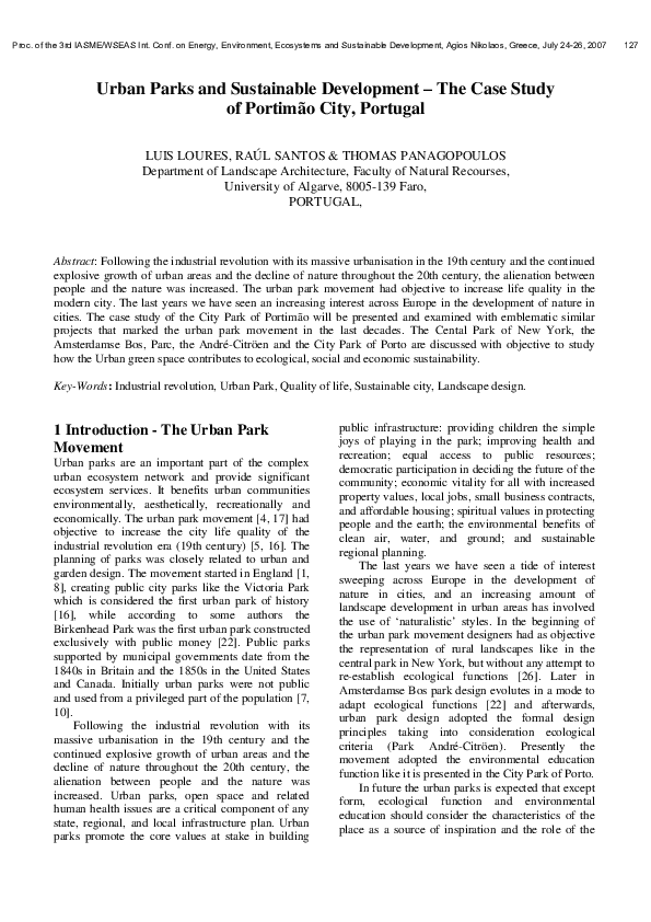 (PDF) Urban Parks and Sustainable Development - The Case Study of Portimão City, Portugal ...