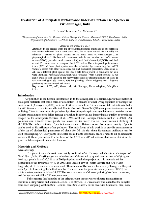 (DOC) Evaluation of Anticipated Performance Index of Certain Tree ...