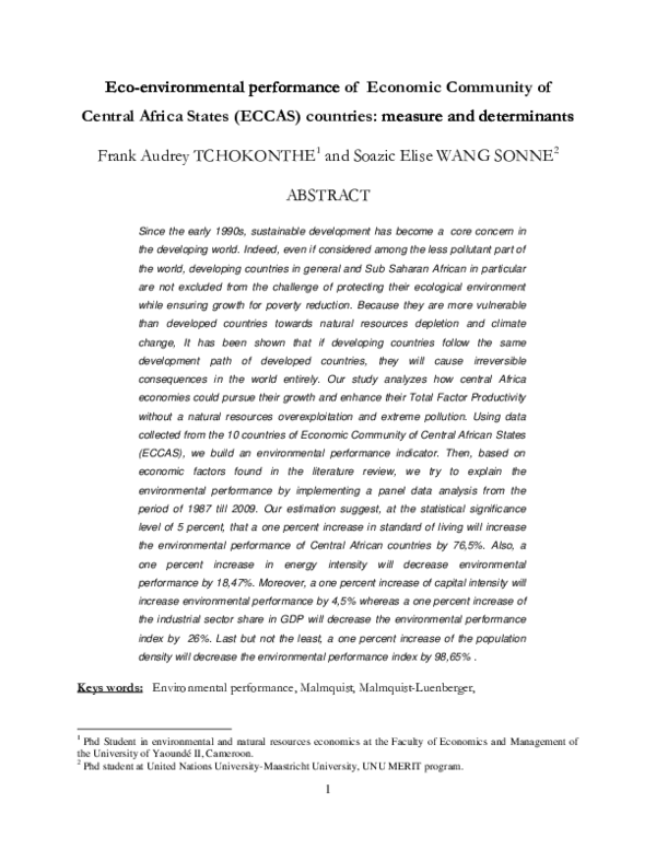 (PDF) Eco-environmental performance of Economic Community of Central ...