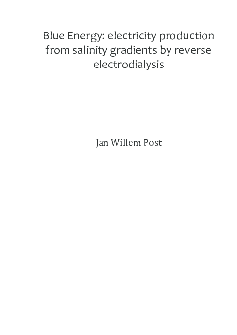 (PDF) Blue Energy: electricity production from salinity gradients by reverse electrodialysis