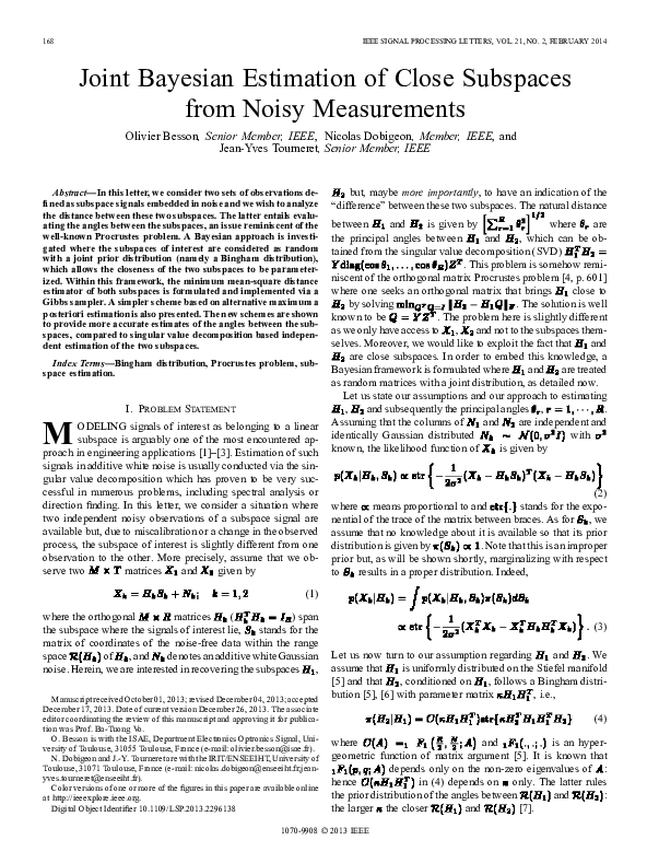 (PDF) Reshetov LA Joint Bayesian Estimation of Close Subspaces from Noisy Measurements
