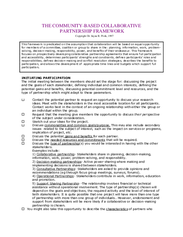 (PDF) THE COMMUNITY-BASED COLLABORATIVE PARTNERSHIP FRAMEWORK