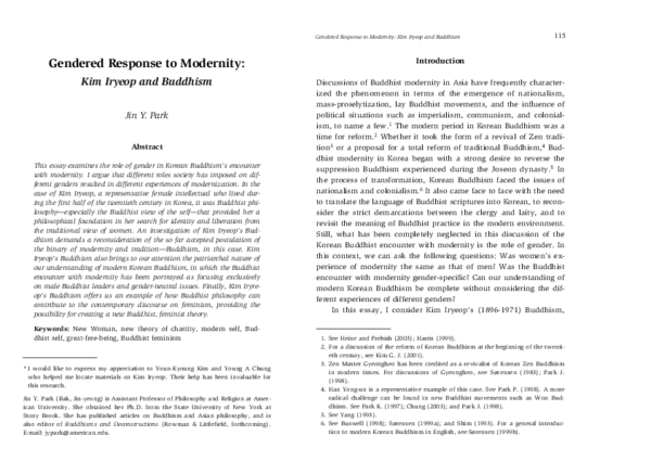 (PDF) Gendered Response to Modernity: Kim Iryeop and Buddhism