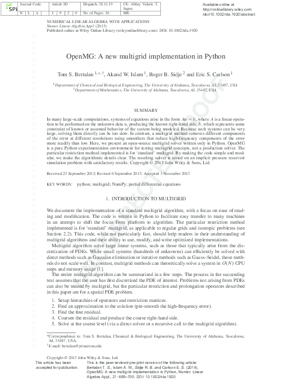 Pdf Openmg A New Multigrid Implementation In Python