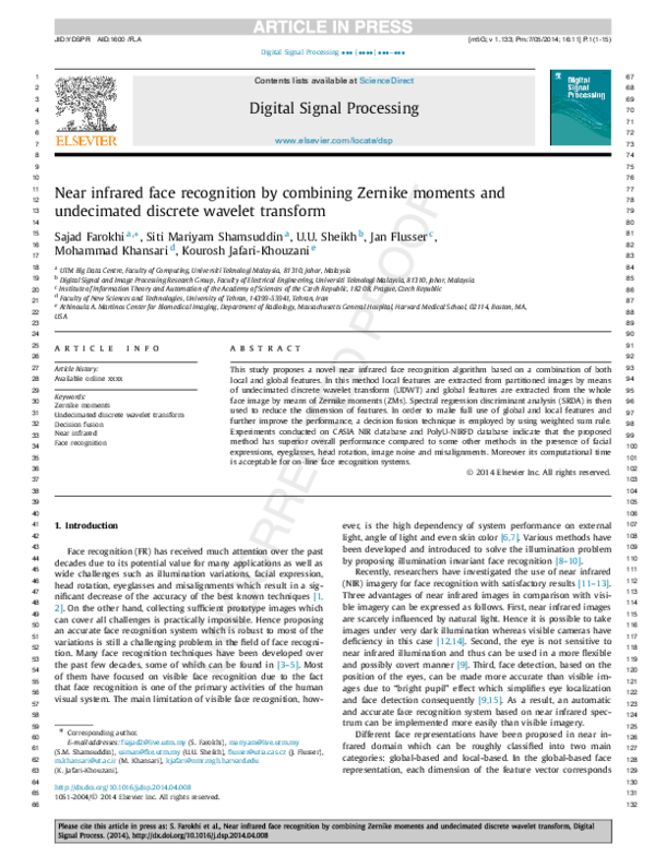 (PDF) Near infrared face recognition by combining Zernike moments and ...