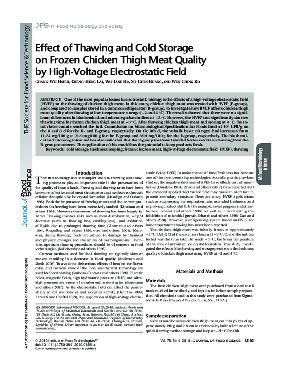 (PDF) Effect of Thawing and Cold Storage on Frozen Chicken Thigh Meat ...