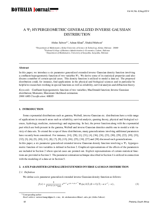 (PDF) A Ψ_2 HYPERGEOMETRIC GENERALIZED INVERSE GAUSSIAN