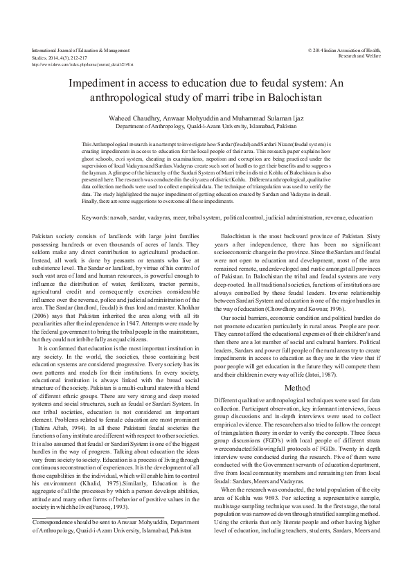 (PDF) IMPEDIMENT IN ACCESS TO EDUCATION DUE TO FEUDAL SYSTEM: An ...