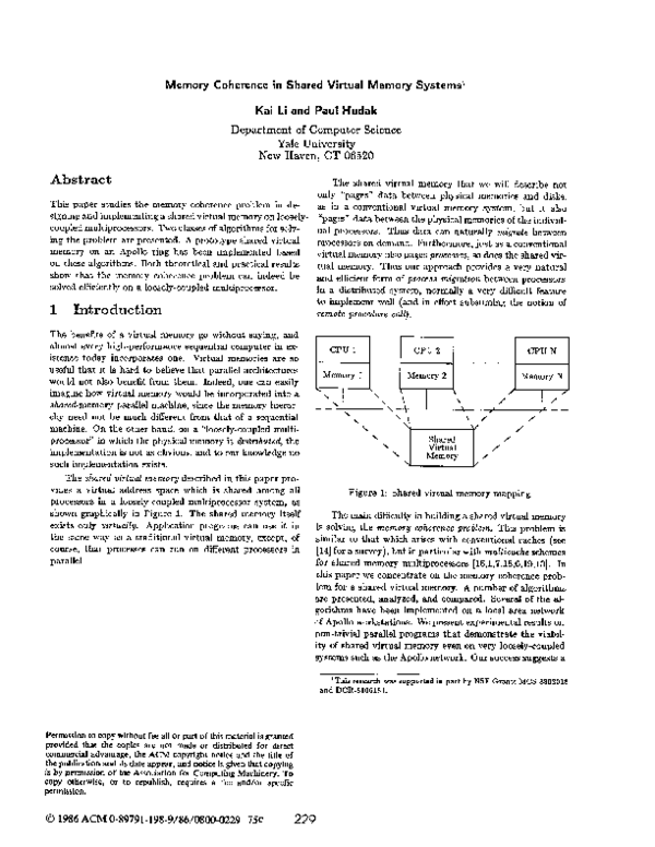 (PDF) Memory Coherence in Shared Virtual Memory Systems