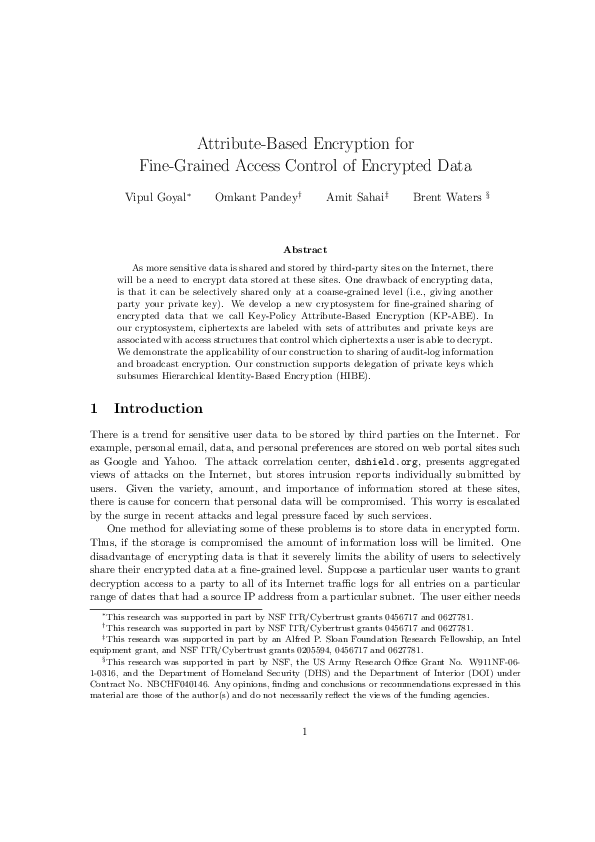 (PDF) Attribute-based encryption for fine-grained access control of ... (PDF) Attribute-based encryption for fine-grained access control of ...