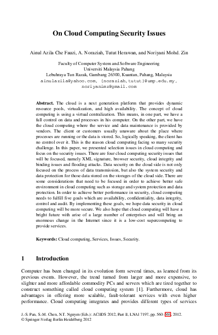 (PDF) On Cloud Computing Security Issues