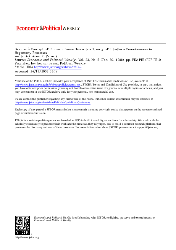 (PDF) Gramsci and common sense