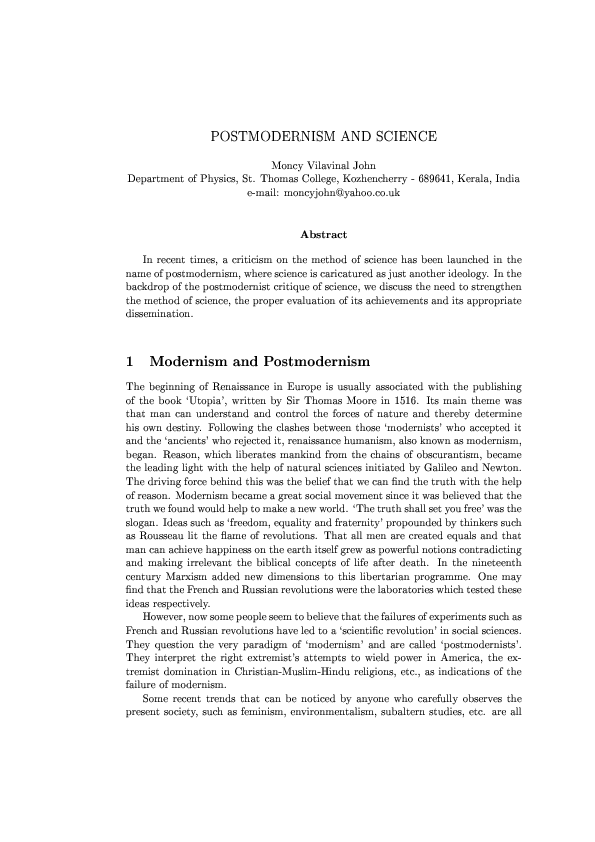 (PDF) POSTMODERNISM AND SCIENCE